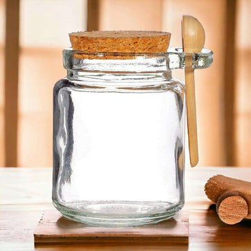 Small Jar With Cork Lid and Bamboo Spoon Plastic Free Reusable